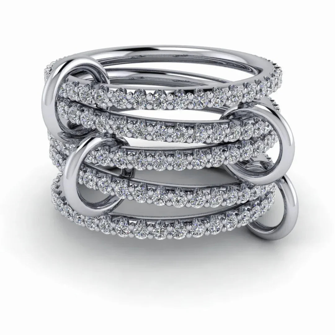 Silver Connected Rings No. 30, 5 Bands Linked – Bel Viaggio Designs, LLC