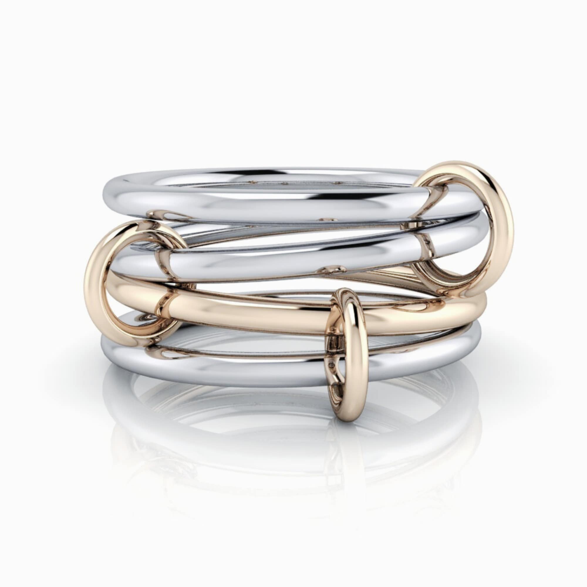 Silver & Gold Connected Rings Stacking Trendy Band – Bel Viaggio ...