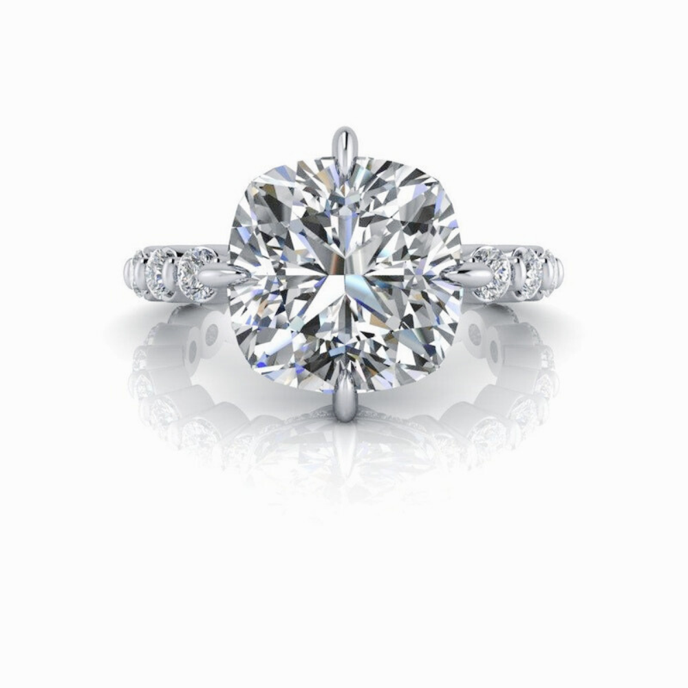 Cushion Cut Lab Diamond Ring Set NSEW Thin Band – Bel Viaggio Designs, LLC