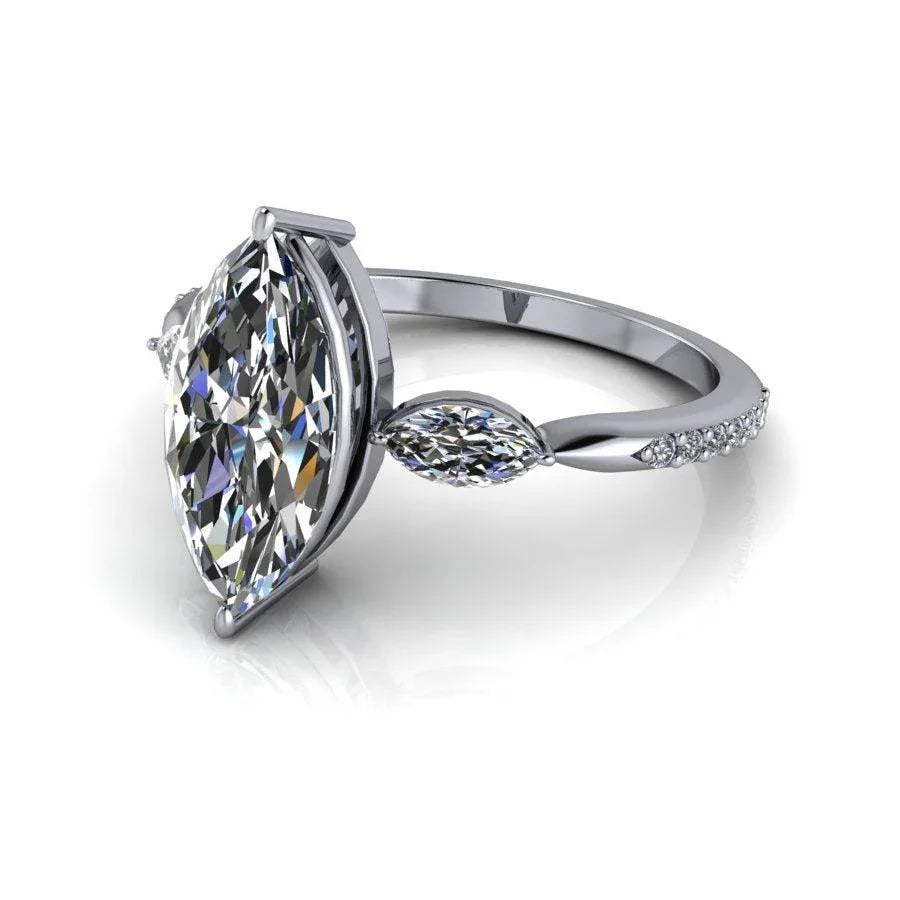Anillo de compromiso de moissanita marquesa en oro de 14 kt, 2,14 ...