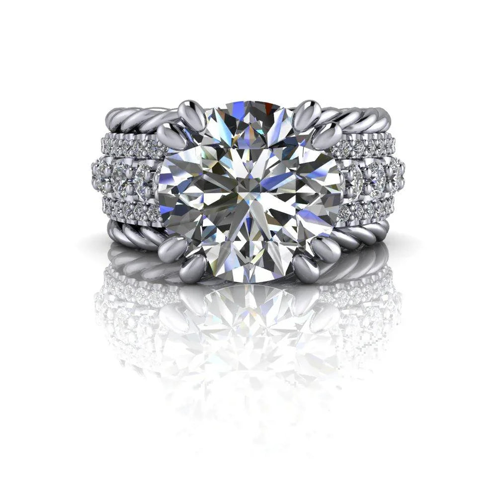 Custom Moissanite Ring Wide Band Cathedral Setting – Bel Viaggio ...
